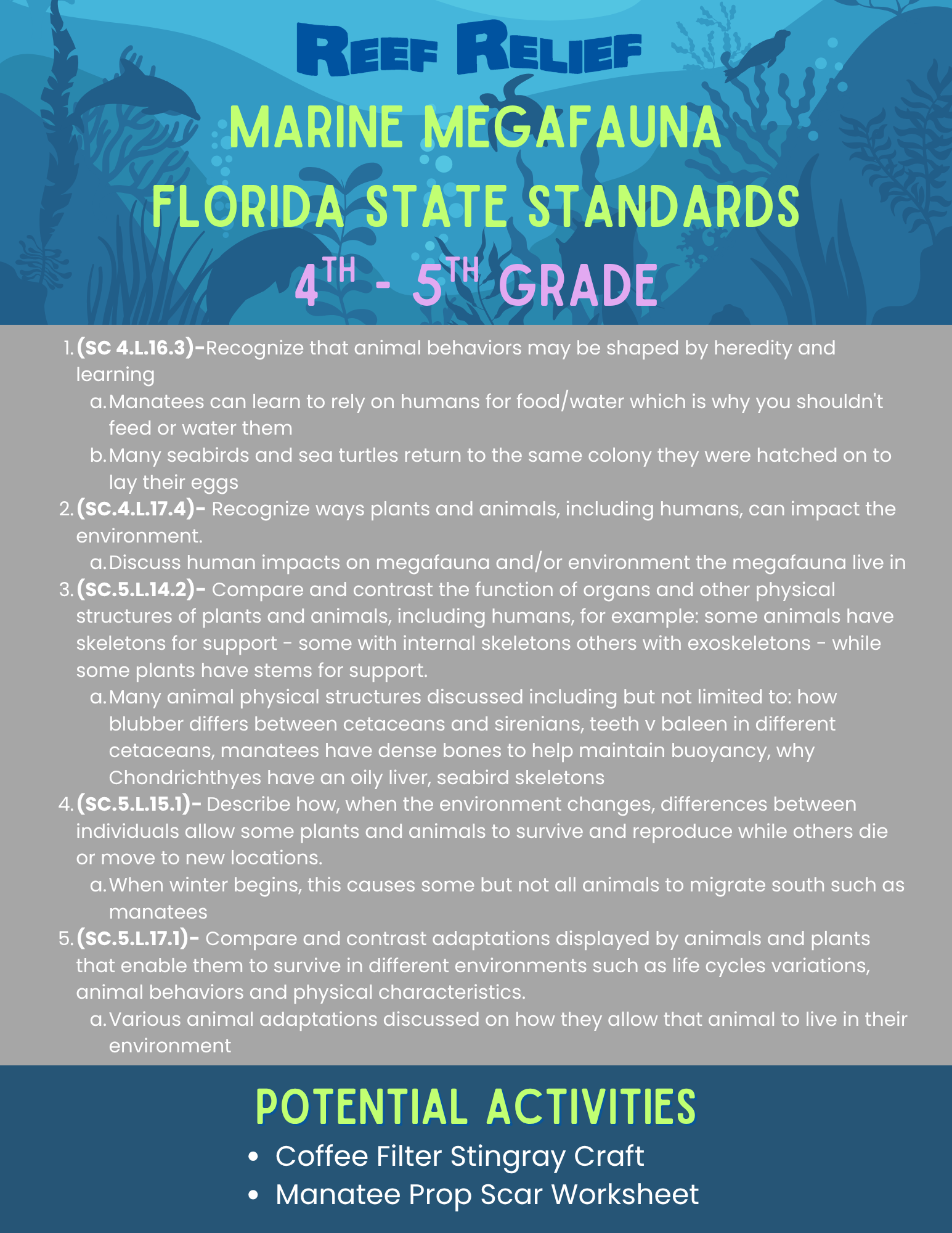 Marine Megafauna Florida State Standards | Reef Relief